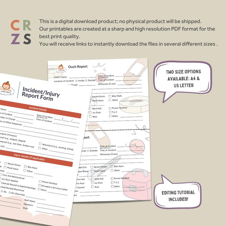 Daycare Incident Report, Childcare Injury Report Form, Ouch Report ...