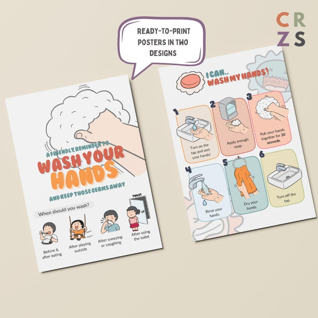 How to Wash Your Hands Poster for Daycare, Childcare, Preschool, Kids ...
