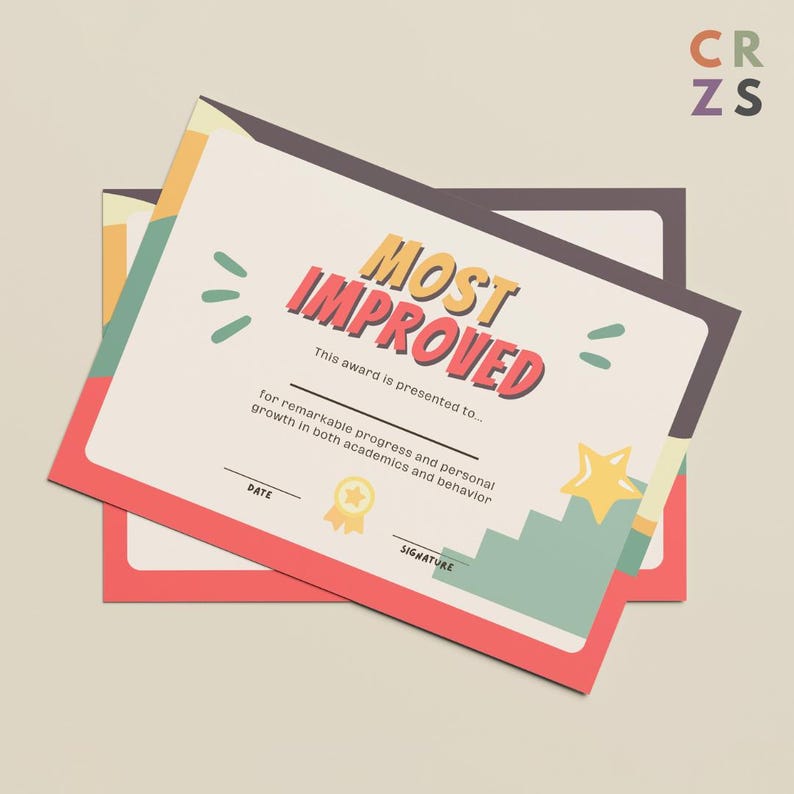 Improvement Award Certificate for Kids Classroom Award Certificate ...