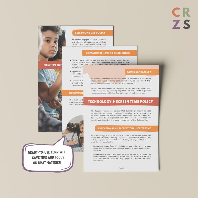 Daycare Parent Handbook, Editable Childcare Policy and Procedure ...