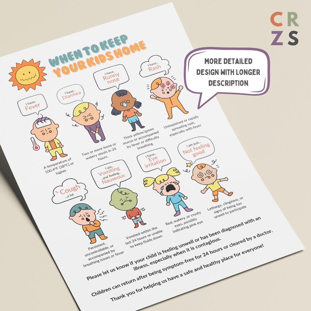 Daycare Sickness Poster, Keep Your Kids Home, Illness Symptoms Poster ...