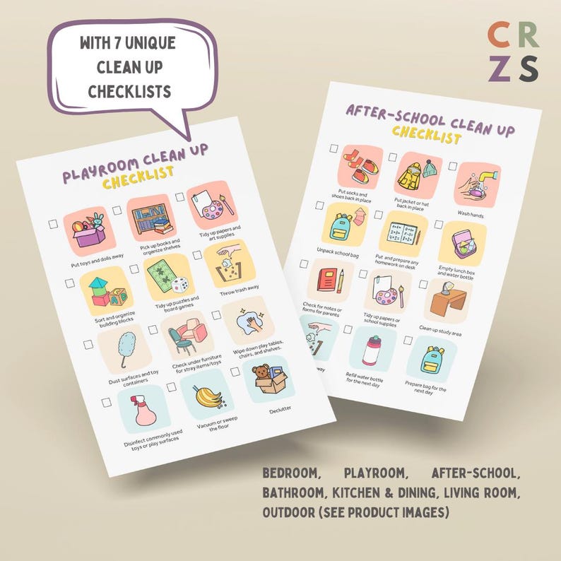 Kids Cleaning Checklist, Kids Tidying Checklist With Pictures, Kids ...