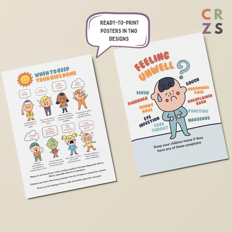Daycare Sickness Poster, Keep Your Kids Home, Illness Symptoms Poster ...