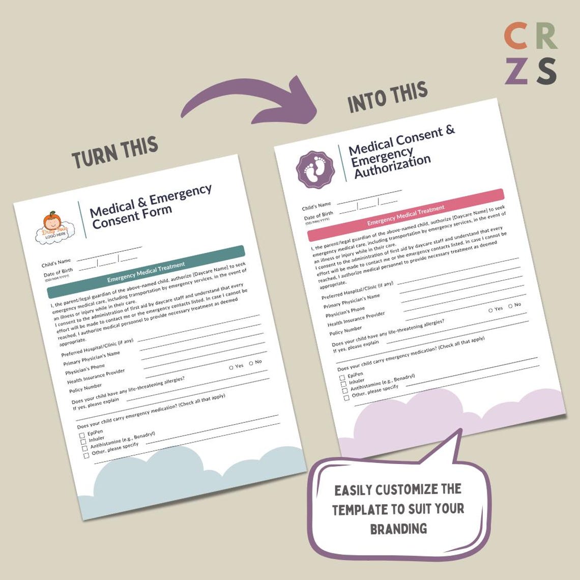 Daycare Medical Consent Form, Emergency Consent Form, Medication ...