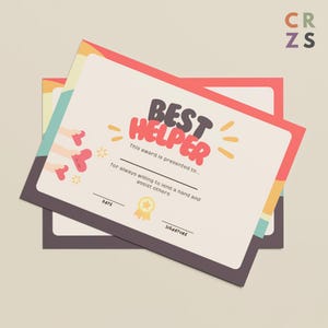 Best Helper Award Certificate for Kids Classroom Award Certificate ...