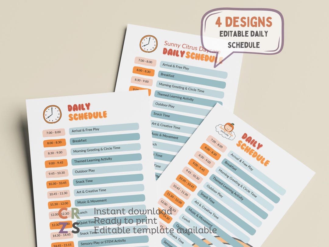 Editable Kindergarten Daily Schedule, Daycare Daily Plan, Daily ...