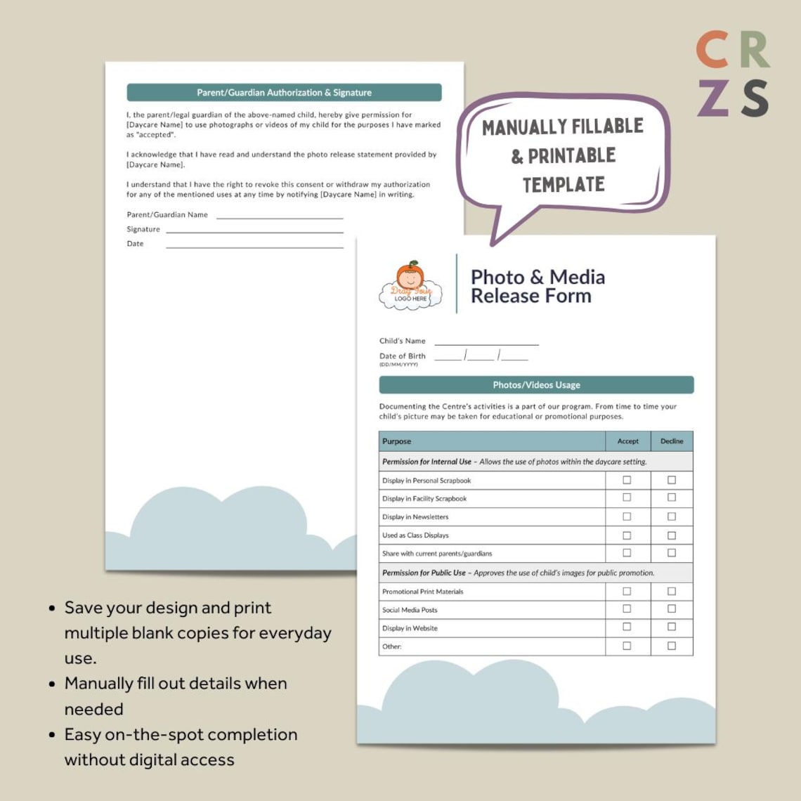 Daycare Photo Release Form, Media Release Authorization, Photography ...