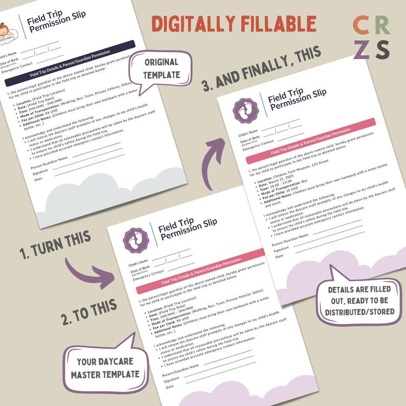 Field Trip Permission Form for Daycare, Kindergarten Field Trip Consent ...
