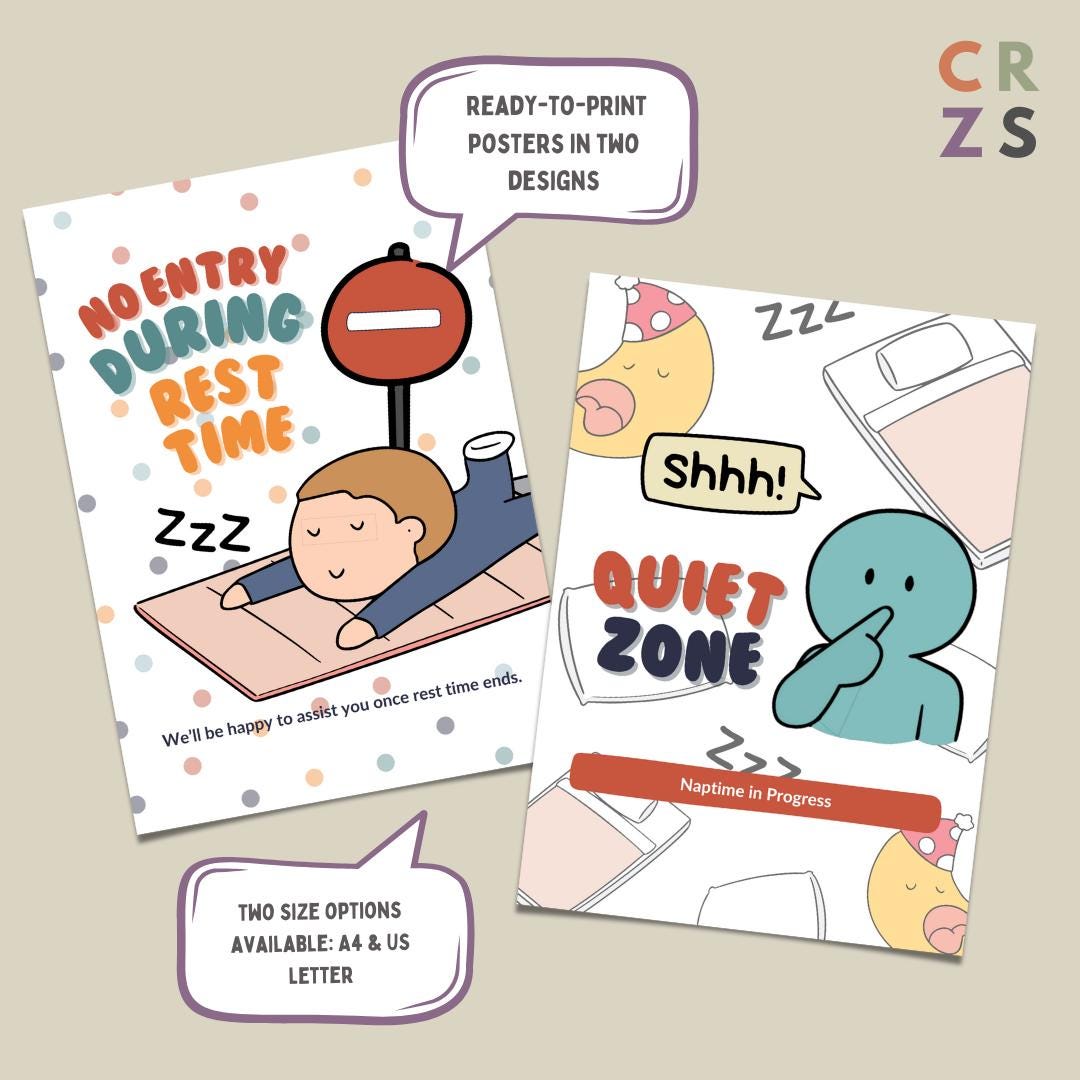 Rest Time Posters for Daycare - No Entry & Quiet Zone Signs, Naptime ...
