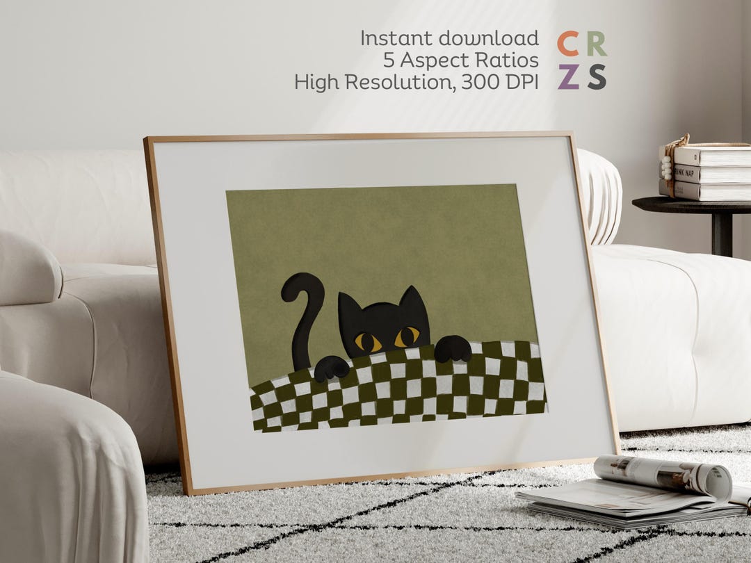 Cat Peeking Art Print, Cat Lover Poster, Cute Cat Artwork, Cat Lover Printable Art, Eclectic ...