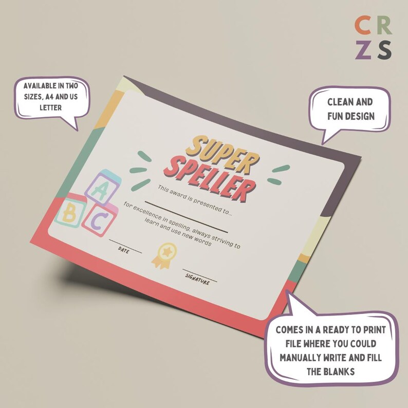 Speller Award Certificate for Kids Classroom Award Certificate Student ...