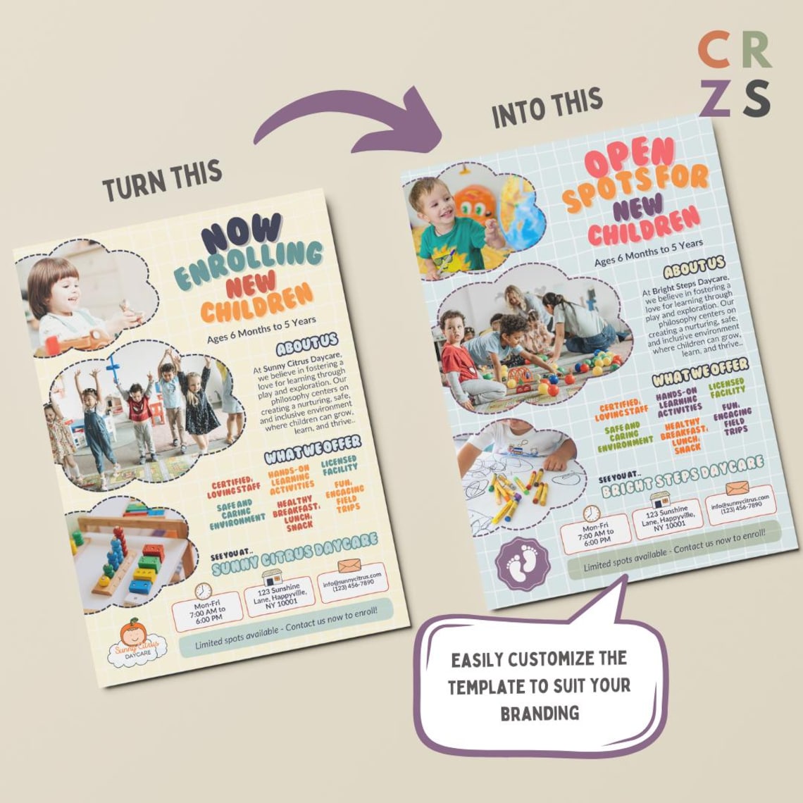 Daycare Flyer, Editable Childcare Flyers, Kindergarten Enrollment ...