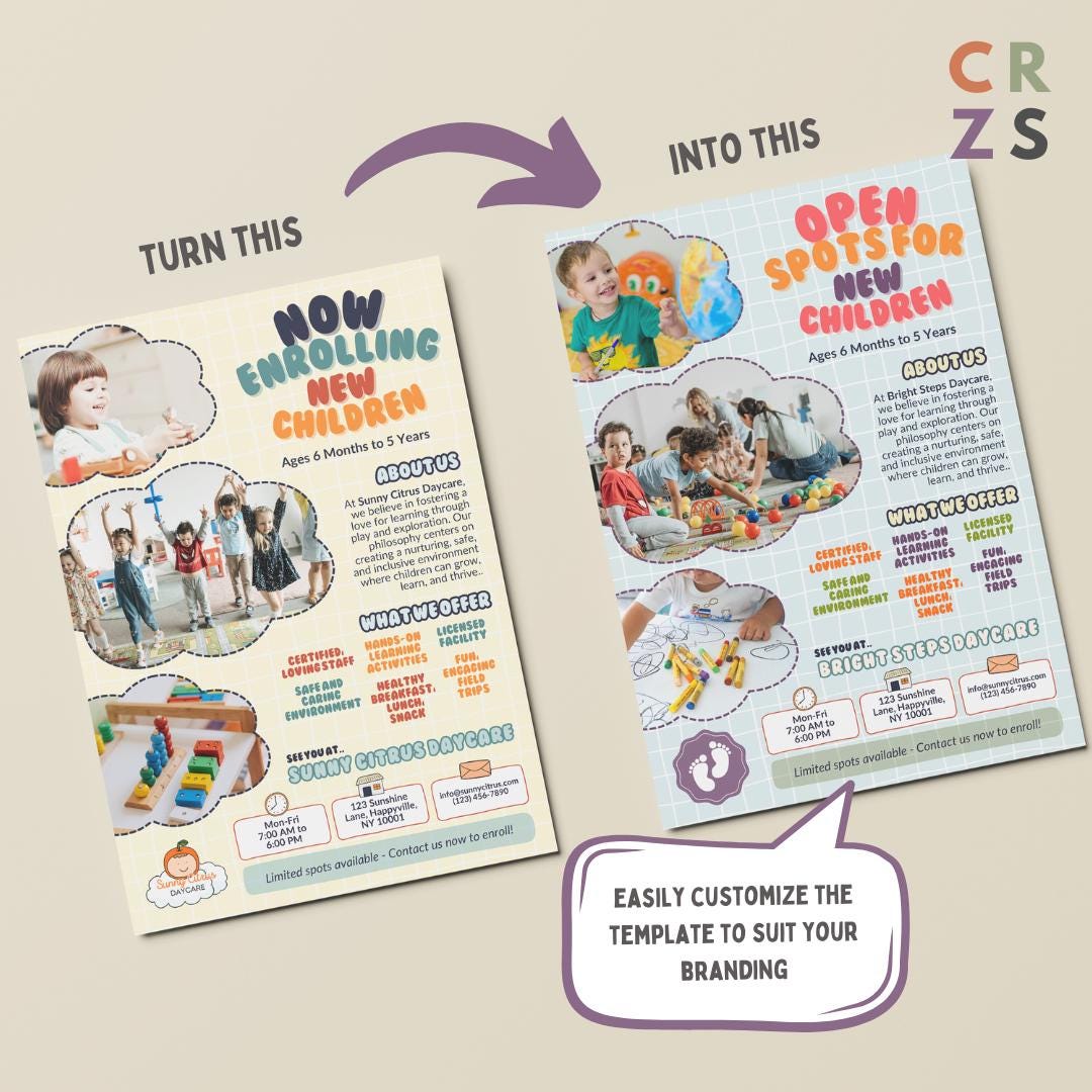 Daycare Flyer, Editable Childcare Flyers, Kindergarten Enrollment ...