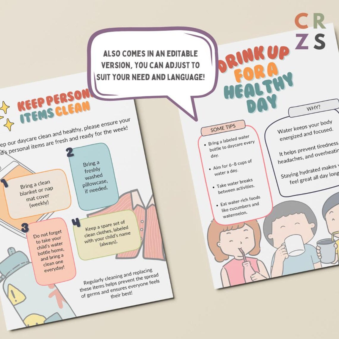 Daycare Sick Policy & Hygiene Poster, Health Guidelines for Preschool ...