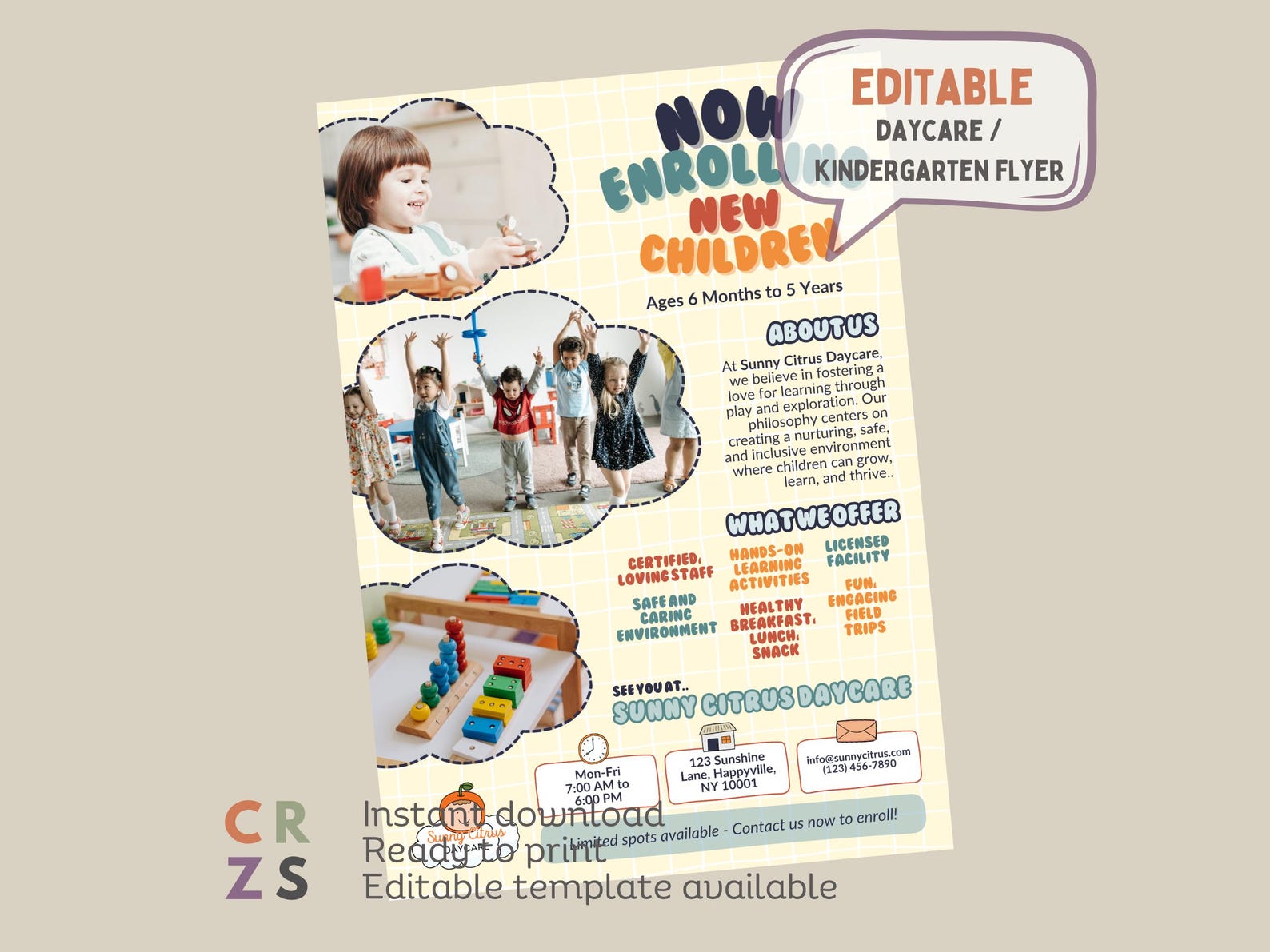 Daycare Flyer, Editable Childcare Flyers, Kindergarten Enrollment ...