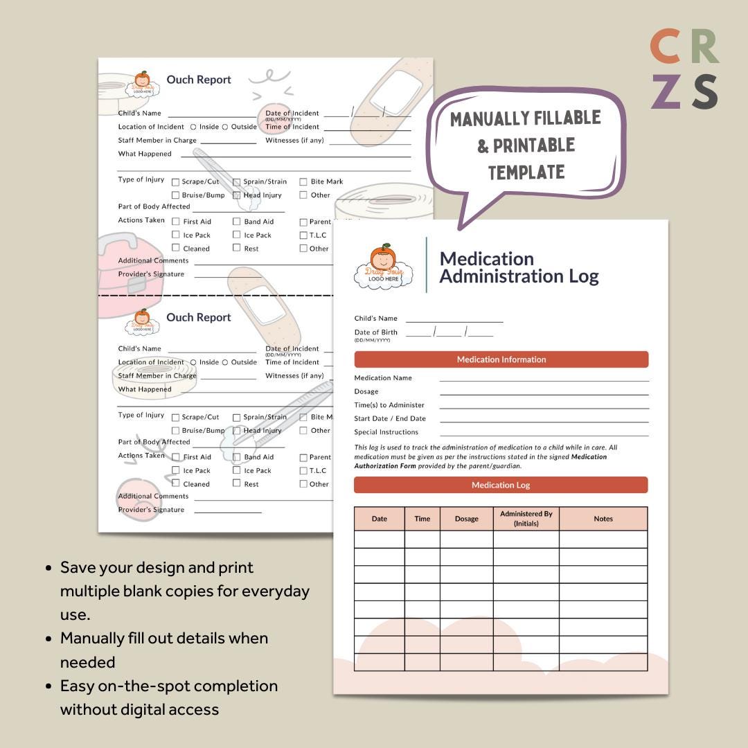 Daycare Health & Safety Compliance Forms Bundle, Health Report for ...