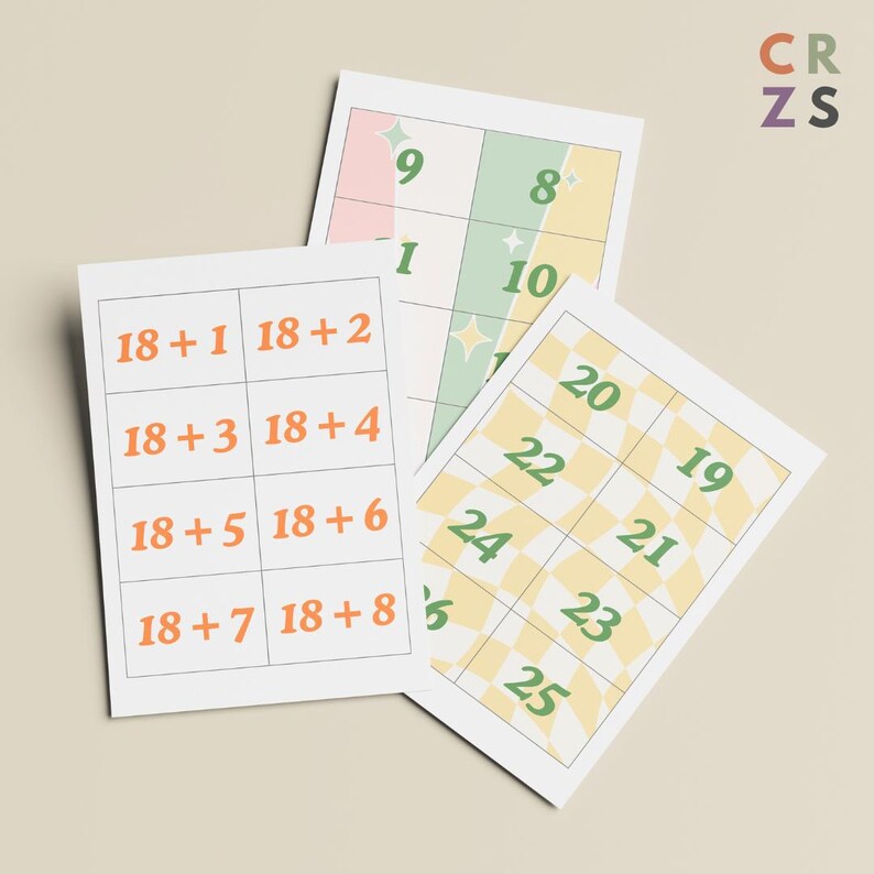 1-24 Addition Flash Cards, Math Printable Cards, Arithmetic Operation ...
