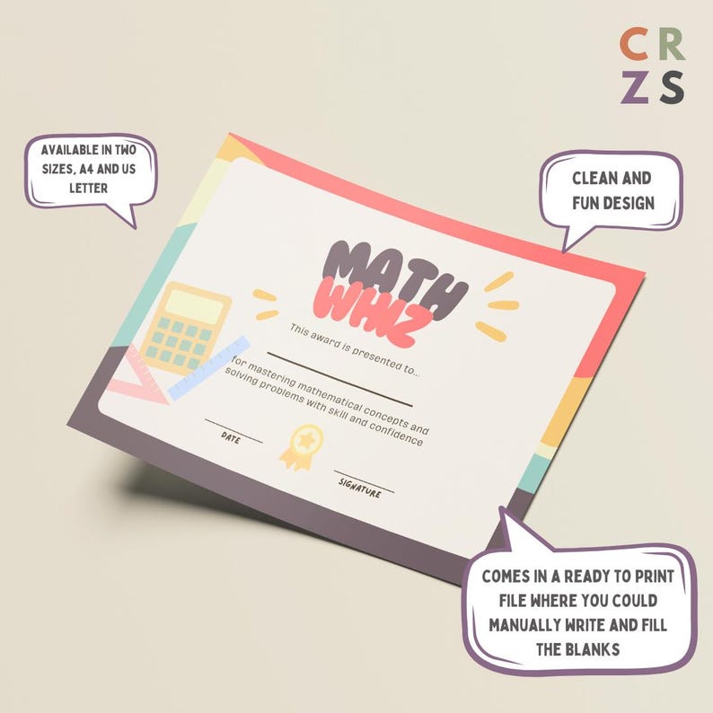 Math Award Certificate for Kids Classroom Award Certificate Student ...