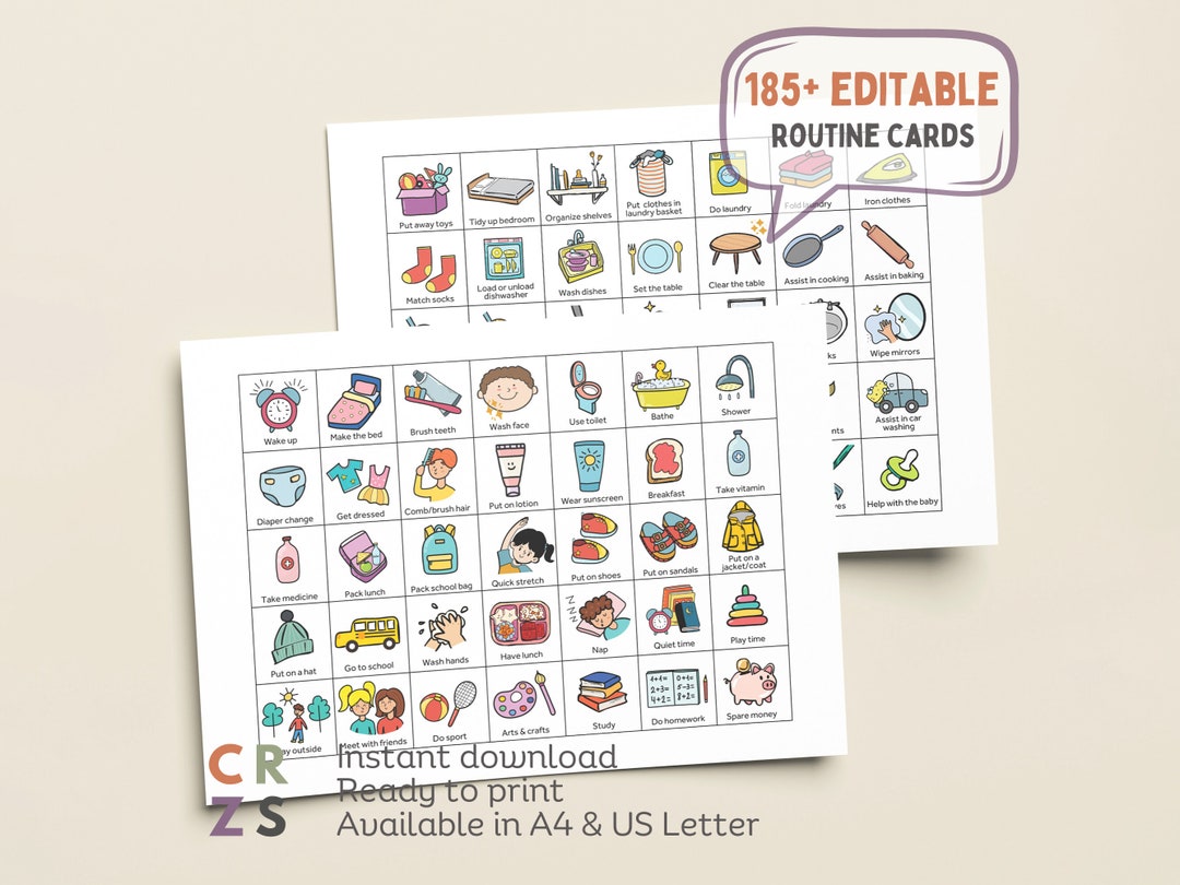 Editable Kids Routine Cards, Printable Daily Task, Kids Routine ...