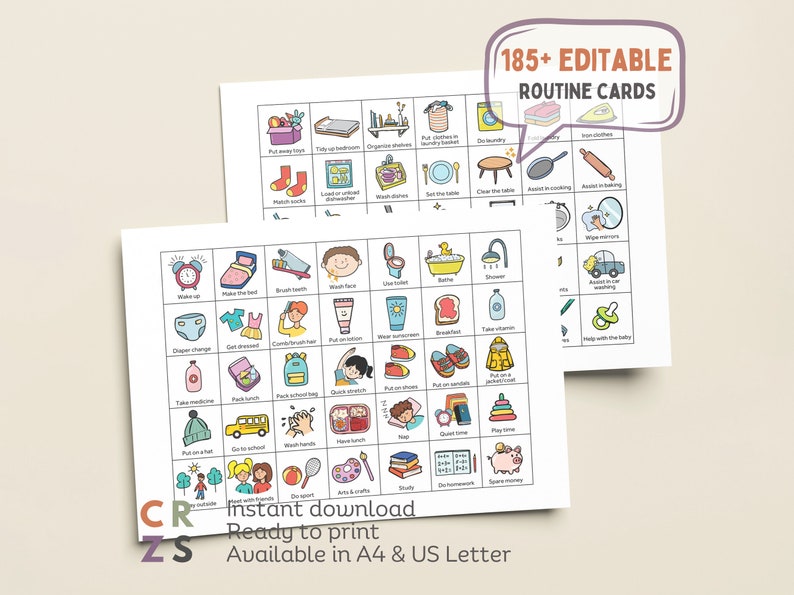 Editable Kids Routine Cards, Printable Daily Task, Kids Routine ...
