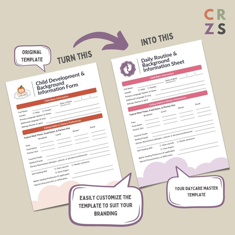 Daycare Child Info Form, Getting to Know Your Child Form, Childcare ...