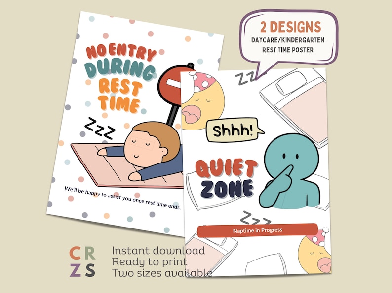 Rest Time Posters for Daycare - No Entry & Quiet Zone Signs, Naptime ...
