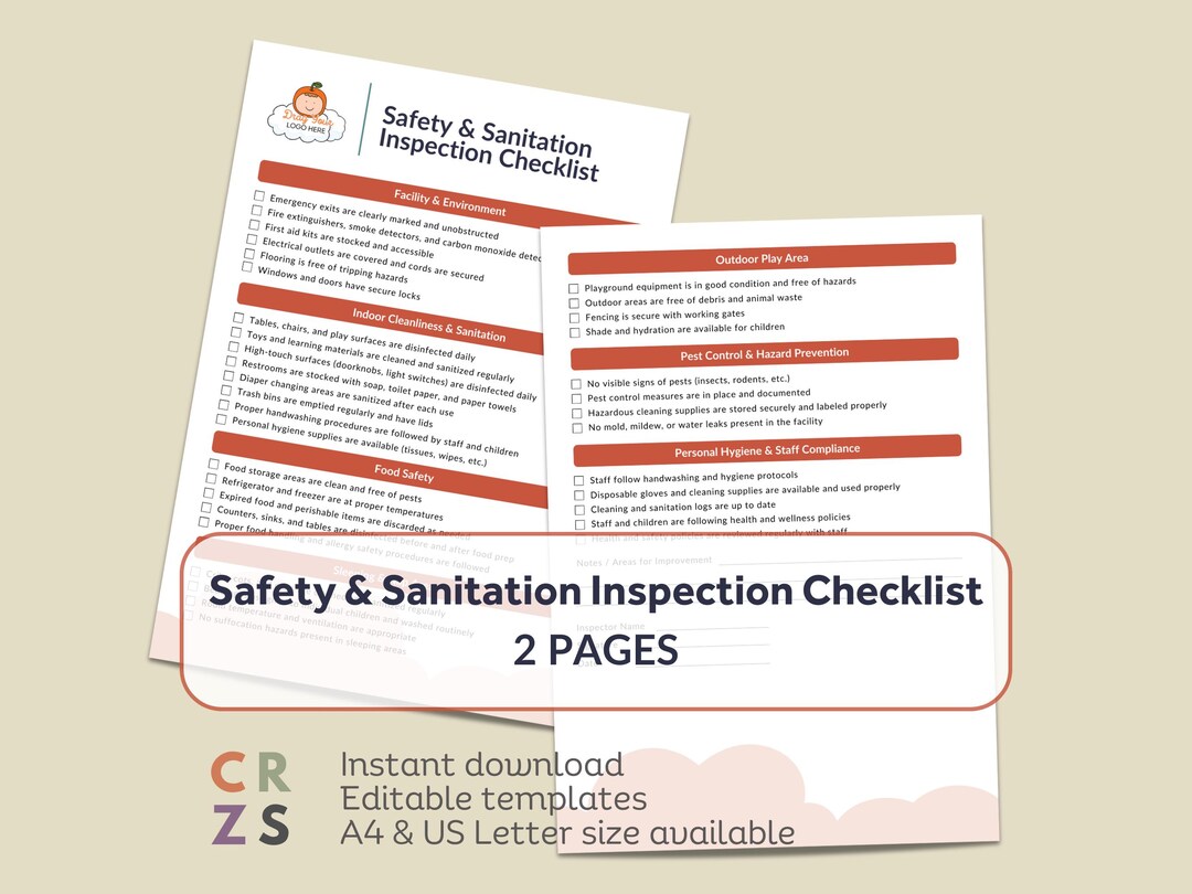 Daycare Safety & Sanitation Inspection Checklist, Compliance Checklist ...