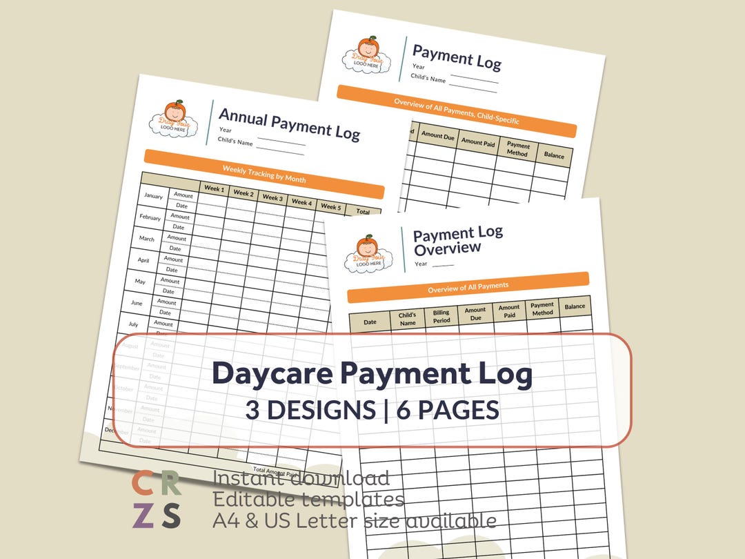 Daycare Payment Log, Daycare Forms, Printable Payment Log for Child ...