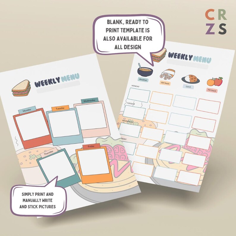 Daycare Weekly & Monthly Menu With Pictures, Editable Weekly Meal Plan ...