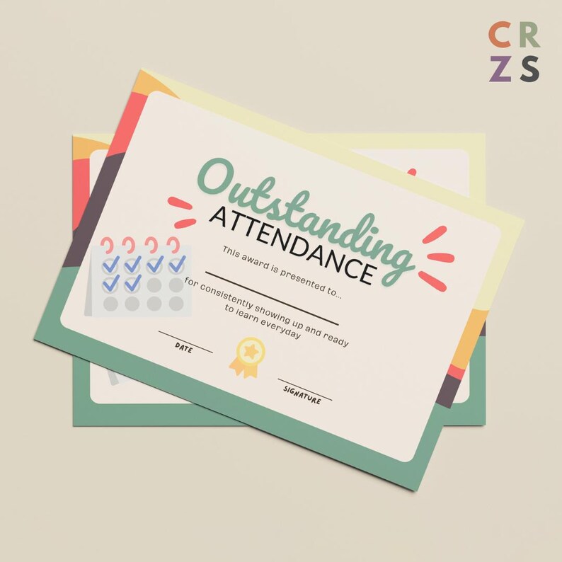 Attendance Award Certificate for Kids Classroom Award Certificate ...
