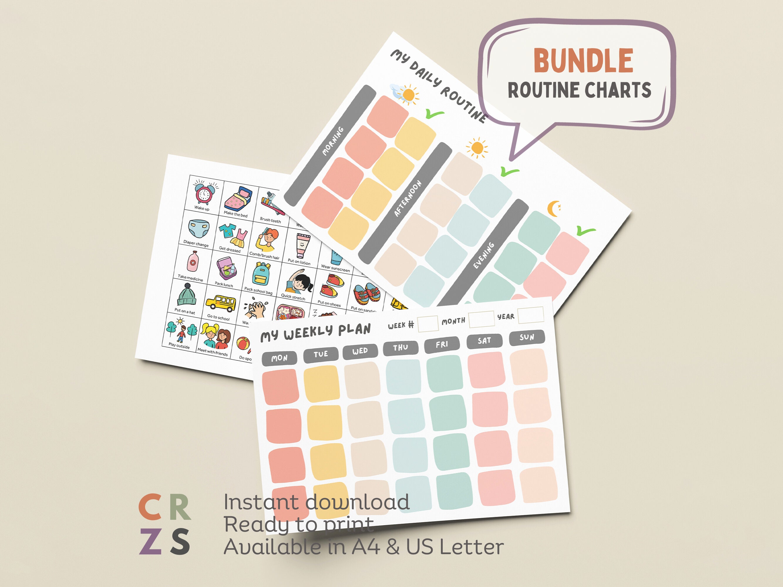Kids Routine Charts Bundle Kids Routine Cards Daily Weekly - Etsy
