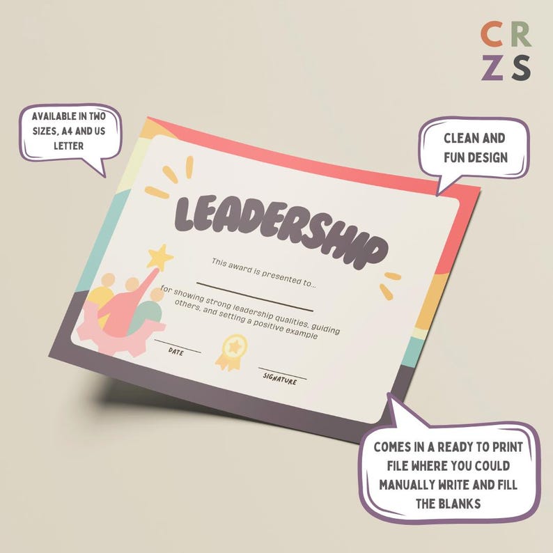 Leadership Award Certificate for Kids Classroom Award Certificate ...