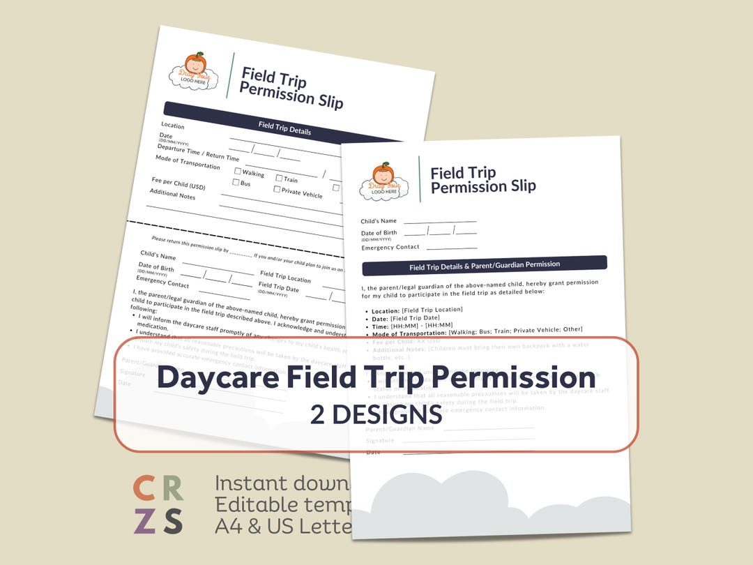 Field Trip Permission Form for Daycare, Kindergarten Field Trip Consent ...