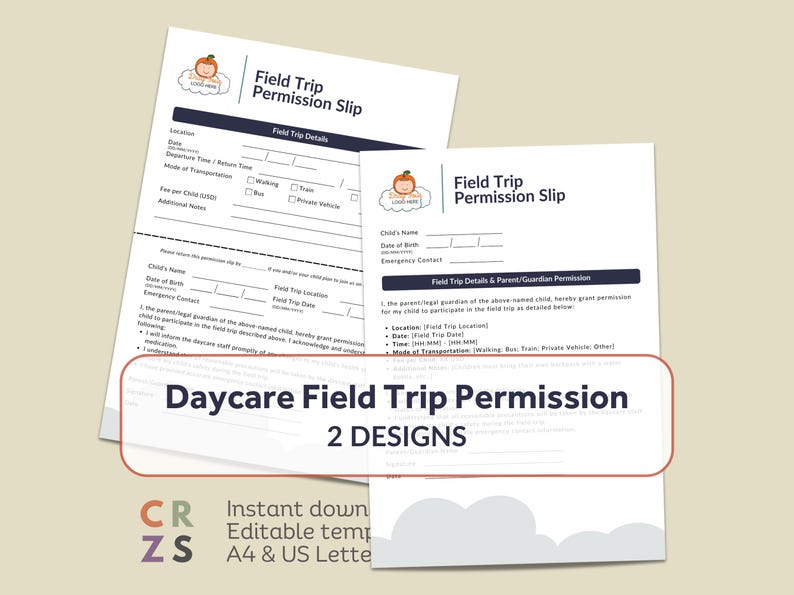 Field Trip Permission Form for Daycare, Kindergarten Field Trip Consent ...