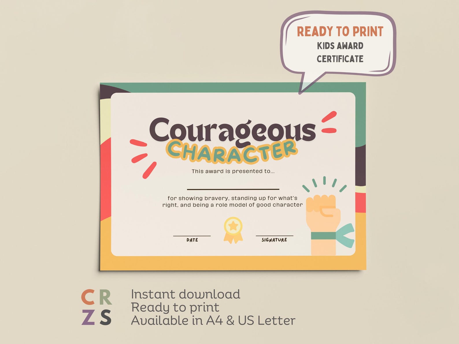 Character Award Certificate for Kids Classroom Award Certificate ...