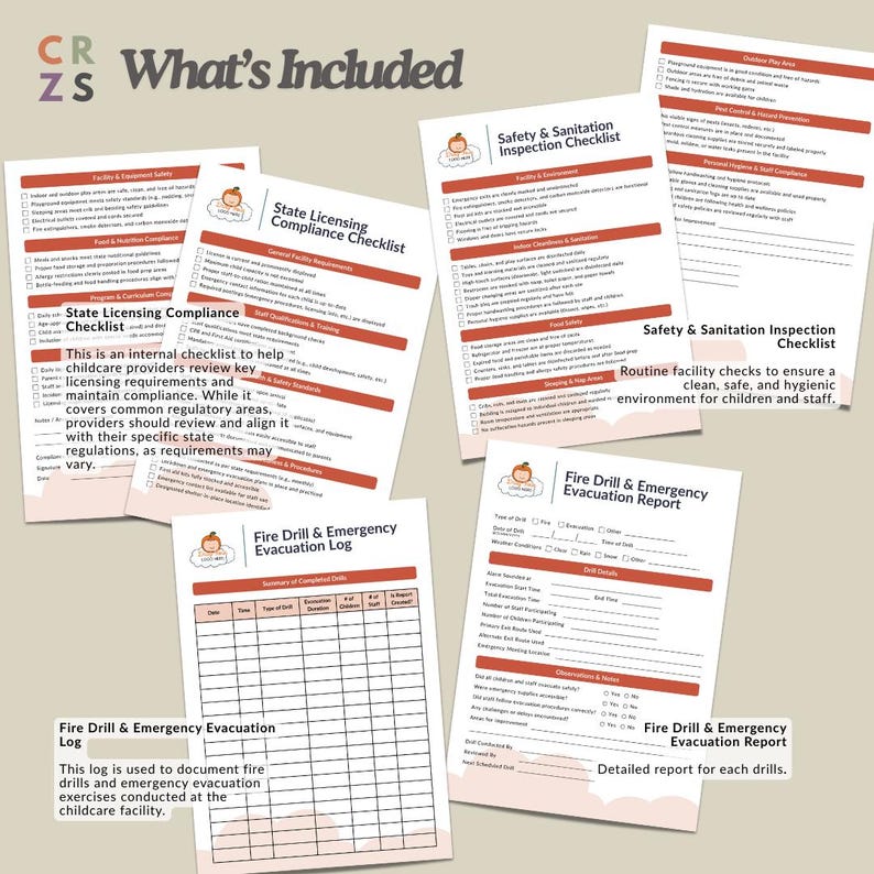 Daycare Health & Safety Compliance Forms Bundle, Health Report for ...