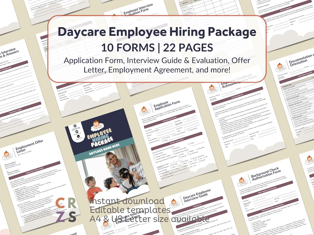 Daycare Employee Hiring Forms Bundle, Employee Application Form for ...
