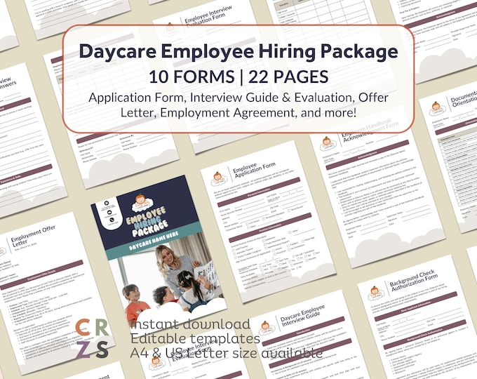 Daycare Employee Forms and Handbook/ Childcare Personnel Policies and ...