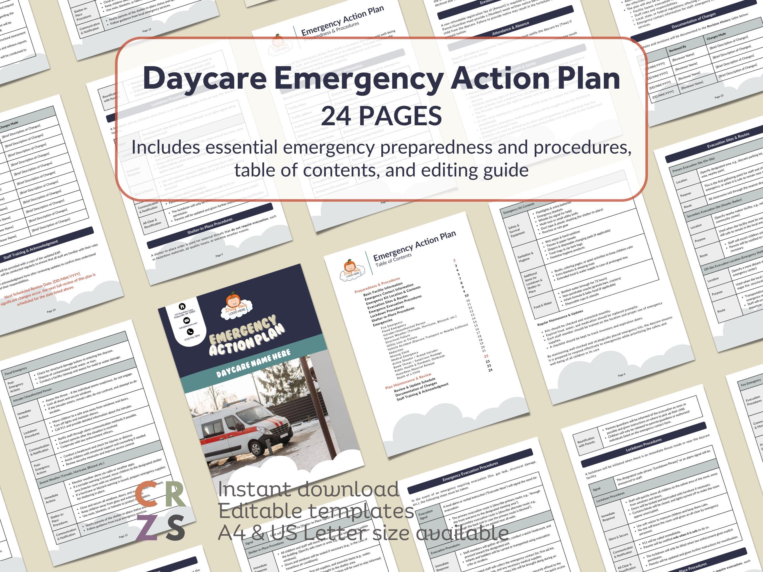 Daycare Emergency Plan, Childcare Emergency Plan, Daycare Forms ...