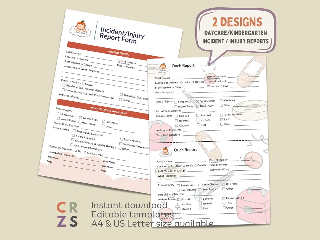 Daycare Incident Report, Childcare Injury Report Form, Ouch Report ...