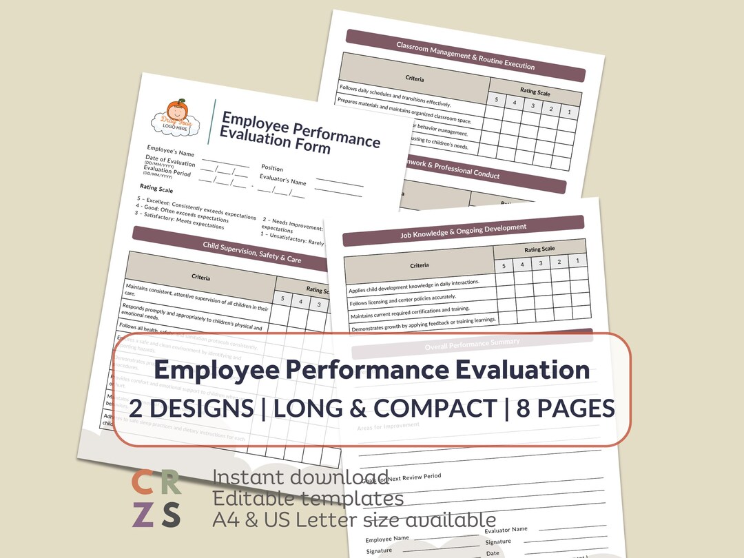 Daycare Staff Evaluation, Employee Performance Review for Childcare ...
