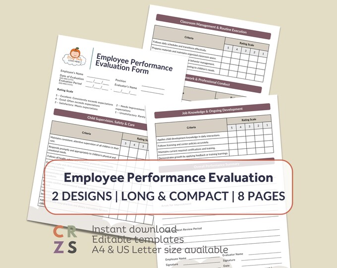 Daycare Staff Evaluation, Printable for Preschool, Daycare Centers ...