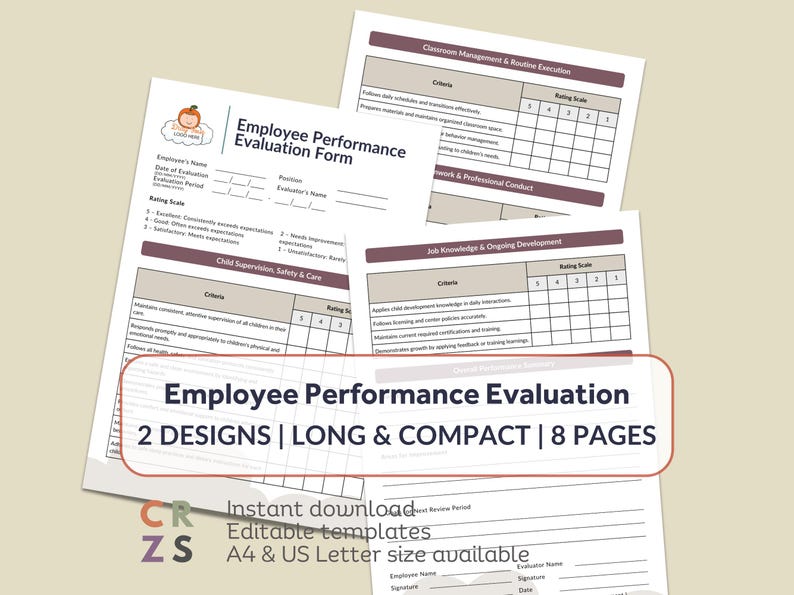 Daycare Staff Evaluation, Employee Performance Review for Childcare ...