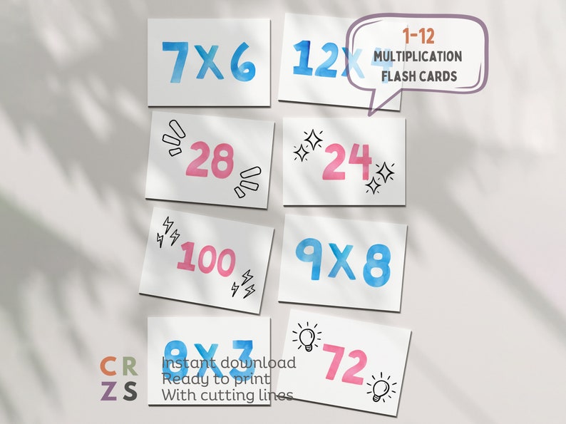 1-12 Multiplication Flash Cards | Math Printable Cards | 1-12 ...