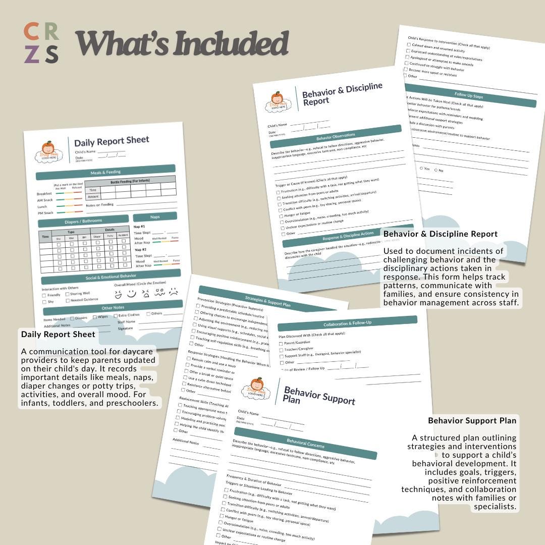 Daycare Child Activity, Behavior & Development Progress Report Bundle ...