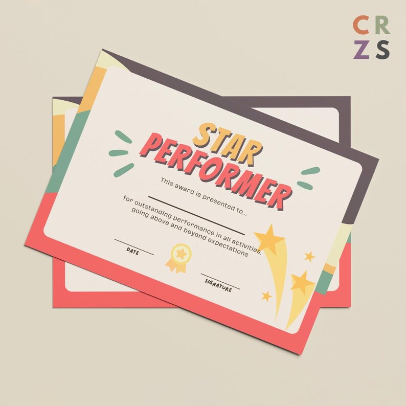 Star Performer Award Certificate for Kids Classroom Award Certificate ...
