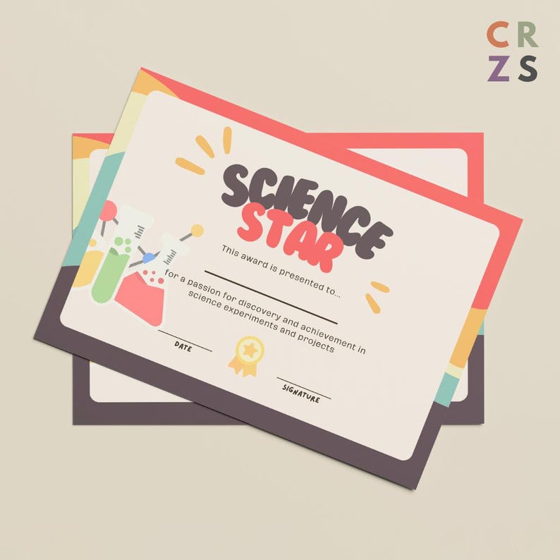 Science Award Certificate for Kids Classroom Award Certificate Student ...