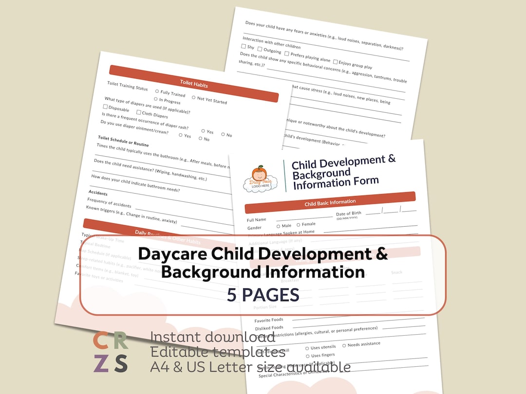 Daycare Child Info Form, Getting to Know Your Child Form, Childcare ...