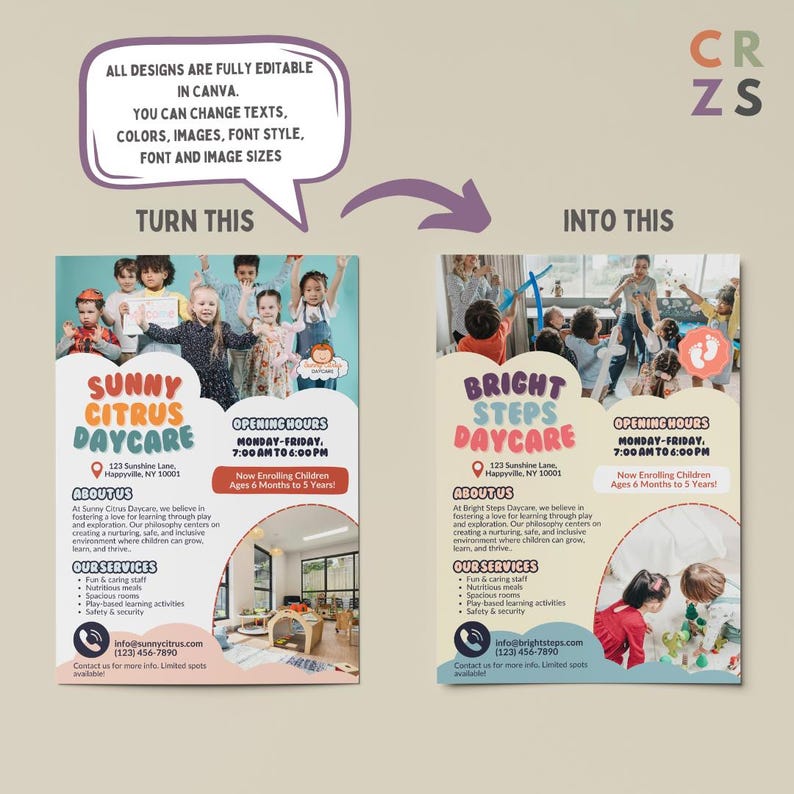 Daycare Flyer Bundle, Editable Childcare Flyers, Kindergarten ...