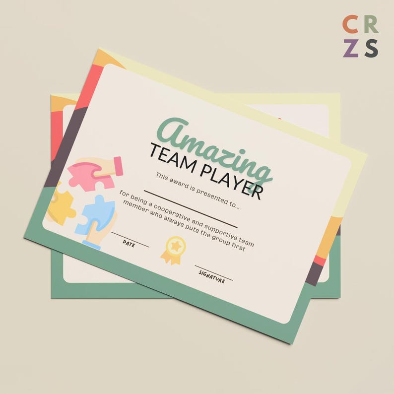 Team Player Award Certificate for Kids Classroom Award Certificate ...